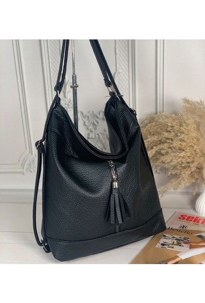 Giydegör Kadın Siyah Renk Yumuşak Dokulu Salaş El Sırt Veomuz Çantası