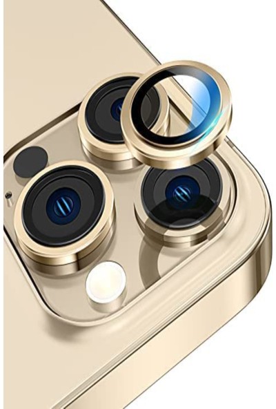 Kzy Apple iPhone 14 Pro Alüminyum Alaşım Temperli Cam Kamera Lens Koruyucu - Gold Kzy Apple iPhone 14 Pro Alüminyum Alaşım Temperli Cam Kamera Lens Koruyucu - Gold