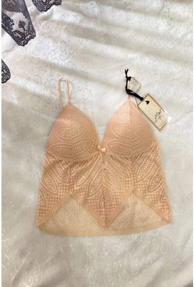 Kadın Pembe Renk Dantelli Desteksiz Balensiz Bralet