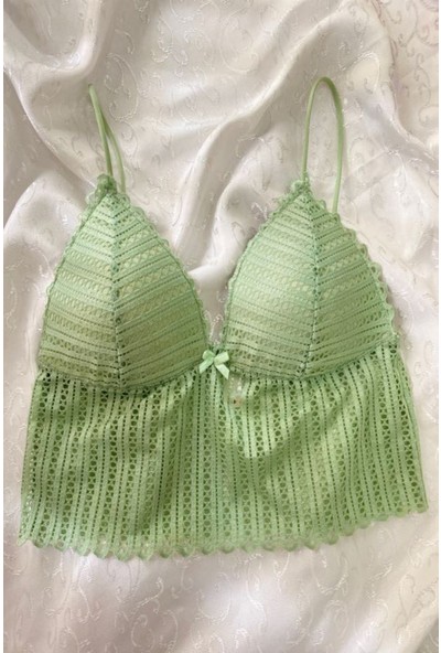 Kadın Yeşil Renk Dantelli Desteksiz Balensiz Bralet