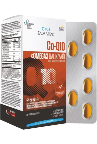 Zade Vital CO-Q10 Omega3 Balık Yağı Içeren Takviye Edici Gıda 30 Kapsül Zade Vital CO-Q10 Omega3 Balık Yağı Içeren Takviye Edici Gıda 30 Kapsül