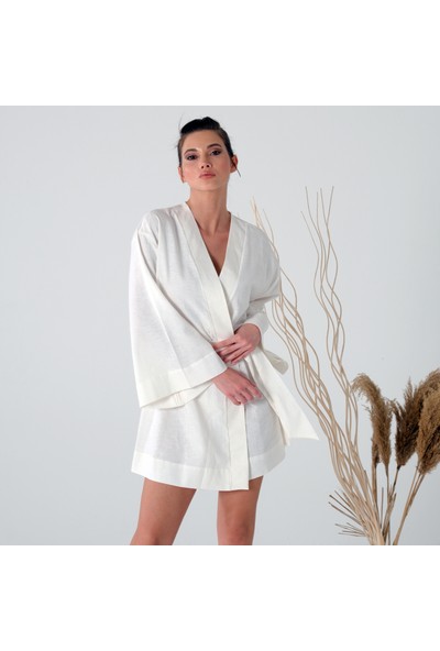 Ebru İnan Hellios Beyaz Keten Kimono Ebru İnan Hellios Beyaz Keten Kimono