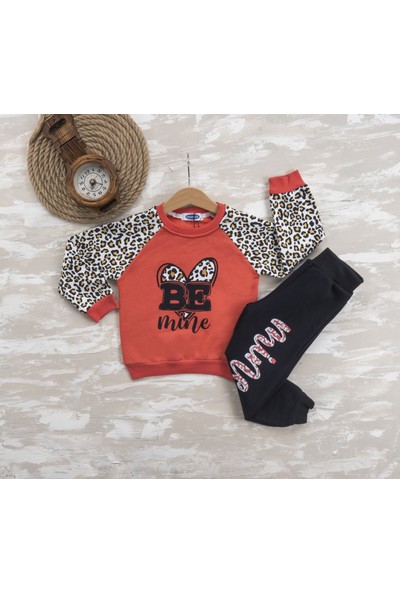 Kız Çocuk Bisiklet Yaka Leopar Be Mine Baskılı 3 Ip Eşofman Takımı