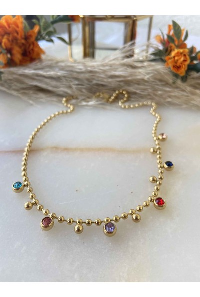 Aksesuarr Çarşısı Aksesuar Çarşısı Boncuk Kolye Gökkuşagı Taşlı