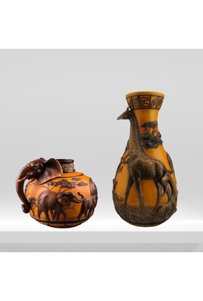 Be Art You Zürafa Fil Desenli Safari Vazo Ikili Set Biblo 03