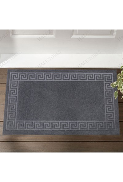 Halıstores Kabartmalı Çerçeveli Gri Kapı Paspası