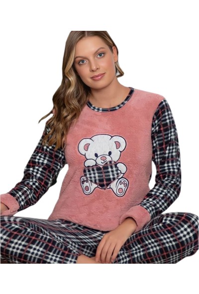 Zigzag Uzun Kol Polar Kışlık Bayan Kadın Pijama Takımı Pembe Alt Üst Takım Zigzag Uzun Kol Polar Kışlık Bayan Kadın Pijama Takımı Pembe Alt Üst Takım