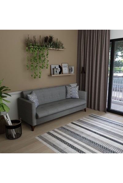 Woodesk Konfor Gri Renk Bazalı ve Yataklı 3lü Kanepe CPT9405-200