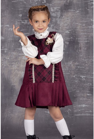 Tivido Gömlekli Ekose Desenli Kışlık Kız Çocuk Elbisesi