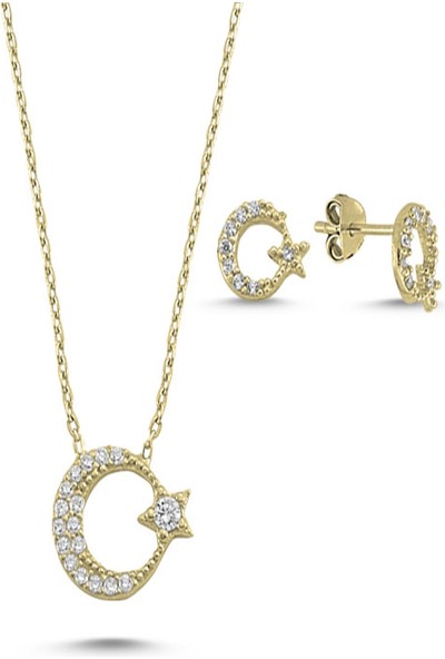 Mayardini Silver Zirkon Taşlı Ay Yıldız Set