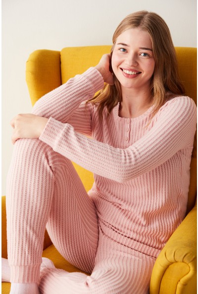 Penti Pembe Waffle Pantalon Pijama Takımı Penti Pembe Waffle Pantalon Pijama Takımı