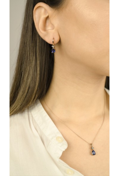 Cahide Jewellery Elmas Safir Damla Küpe Cahide Jewellery Elmas Safir Damla Küpe