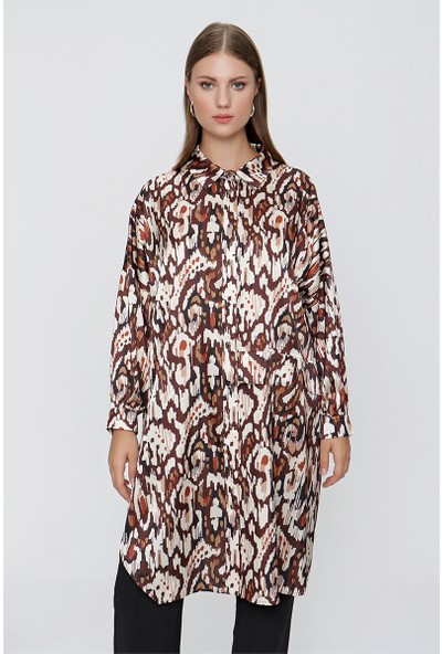 Aker 15837112 Yakası Bağcıklı Desenli Tunik
