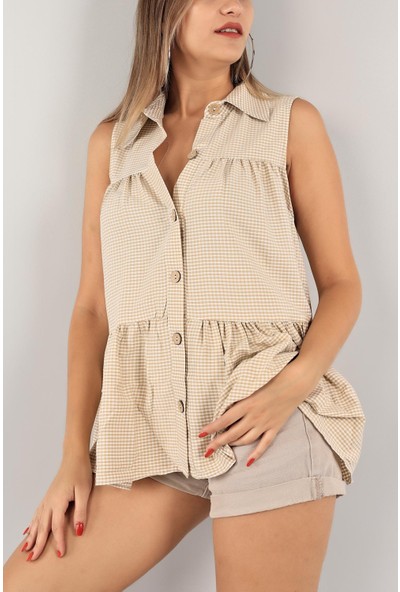 Moda Bej Pötikareli Kadın Gömlek
