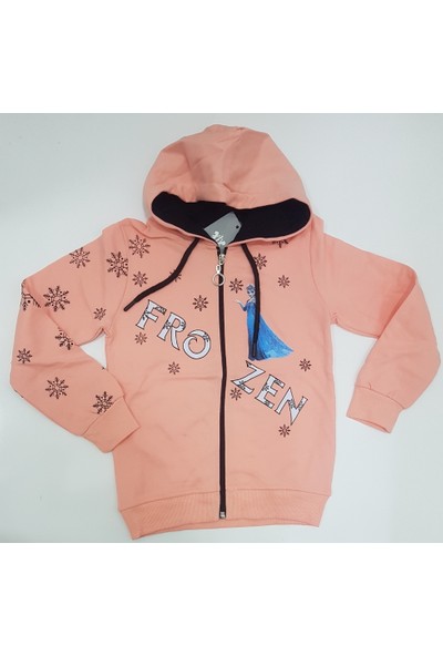 Uğur Bebe Elsa Frozen Baskılı Iki Iplik Mevsimlik Kapşonlu Hırka-Somon