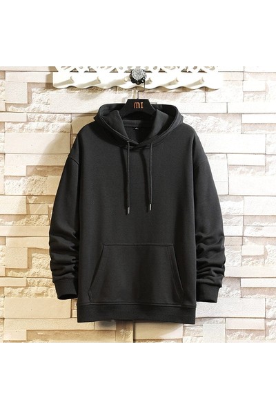 Kapüşonlu Siyah Cepli Sweatshirt
