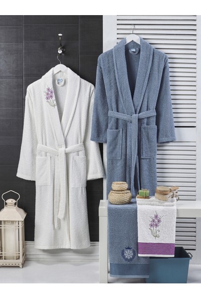 Ventisette 4 Parça Çift Pamuklu Nakışlı Havlulu Bornoz Seti Ventisette 4 Parça Çift Pamuklu Nakışlı Havlulu Bornoz Seti