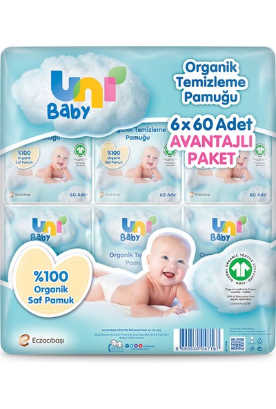 Uni Baby Unı Baby Bebek Temizleme Pamuğu 6X60'LI Uni Baby Unı Baby Bebek Temizleme Pamuğu 6X60'LI