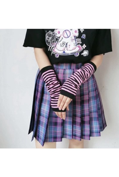 Daily Fashion Kesik Parmak Ikili Siyah Açık Pembe Çizgili Kolluk Daily Fashion Kesik Parmak Ikili Siyah Açık Pembe Çizgili Kolluk