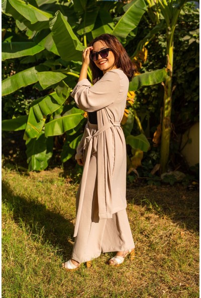 Mira Düz Desen Bej Ikili Kimono Takım Mira Düz Desen Bej Ikili Kimono Takım