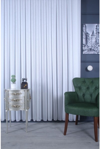 Taç Keten Görünümlü Düz Butik Parlak Tül Perde 1/3 Sık Pile