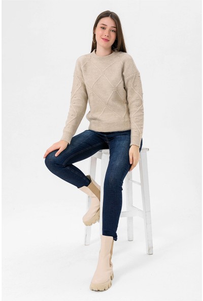 So Sweet Sosweet Bisiklet Yaka Baklava Desen Kadın Triko Kazak Taş/stone 32959 So Sweet Sosweet Bisiklet Yaka Baklava Desen Kadın Triko Kazak Taş/stone 32959