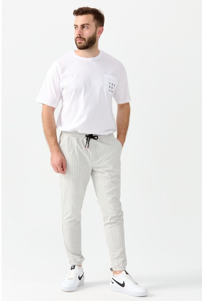 Slimfit Kesim Cizgi Desen Joger Pantolon-Gri Slimfit Kesim Cizgi Desen Joger Pantolon-Gri