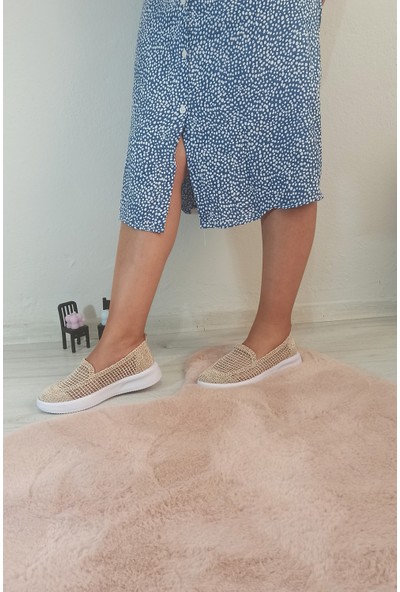 Rader Ayakkabı Kadın Bej Örgülü Spor Babet