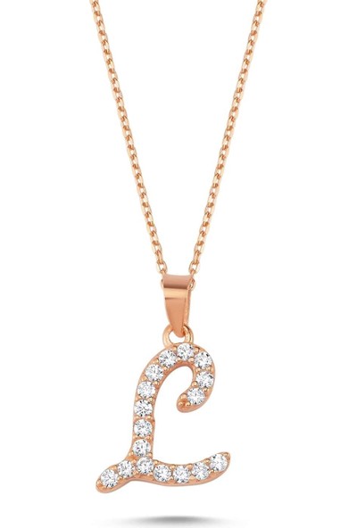 Bulvardi 925 Ayar Gümüş Harfli Kolye Italik Rose Rengi - L Harfi - Standart Bulvardi 925 Ayar Gümüş Harfli Kolye Italik Rose Rengi - L Harfi - Standart