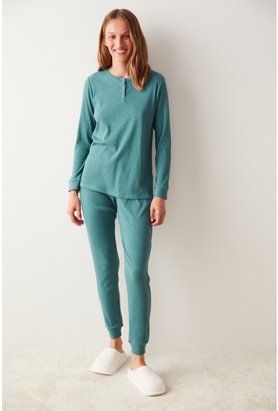 Penti Relax Green Rib Detailed Pantalon Pijama Takımı Penti Relax Green Rib Detailed Pantalon Pijama Takımı