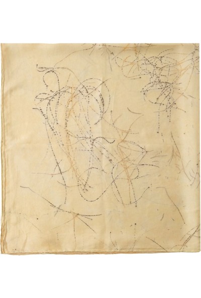 Silk And Cashmere Sarı Saf Ipek El Baskısı Ekolojik Eşarp 90 x 90 cm