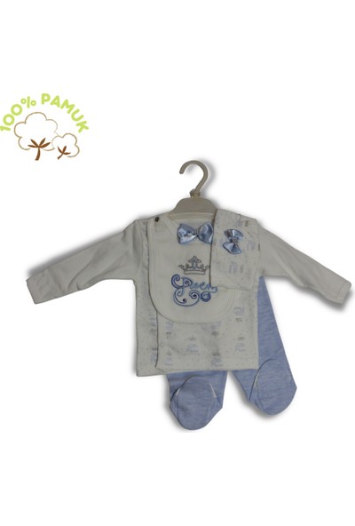 Prens Nakışlı Taçlı 4 Parça Erkek Bebek Zıbın Takım Prens Nakışlı Taçlı 4 Parça Erkek Bebek Zıbın Takım