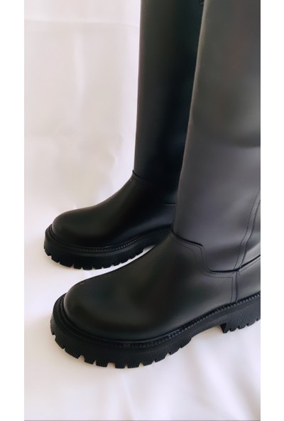 Kuantum Bym Kadın Siyah Hakiki Deri Çizme