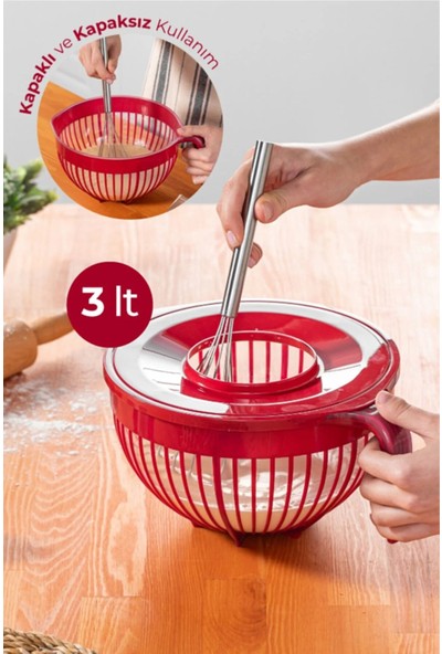 Stile Cucina Linea Kapaklı Mikser Kabı 3 Litre Kırmızı