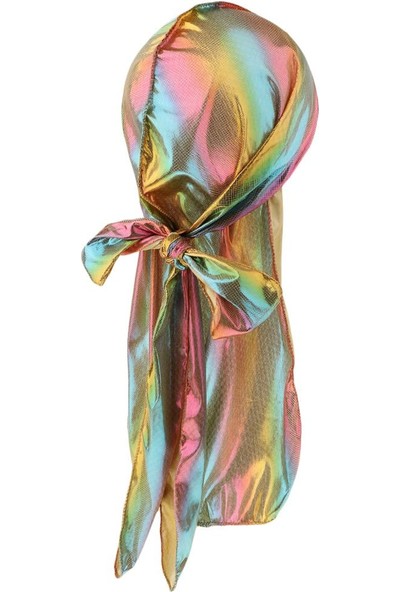 Moda Unisex Parlak Ipeksi Durag Bandana Şapka Başörtüsü Kuyruk Başlık Altın