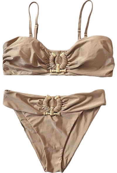 Kadın Bikini Set Mayo Mayo Mayosu Tankini Yüksek Bel Tanga L Açık Kahverengi