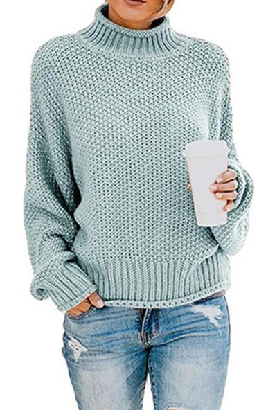 Kadın Tıknaz Örgü Balıkçı Yaka Kazak Rahat Kalın Uzun Kollu Xxl Açık Mavi Tops Kadın Tıknaz Örgü Balıkçı Yaka Kazak Rahat Kalın Uzun Kollu Xxl Açık Mavi Tops