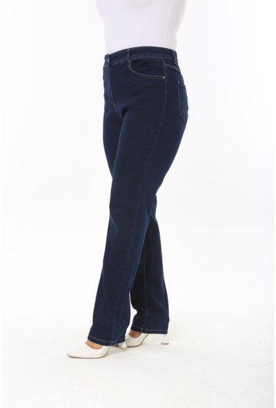 Era Lisa Boru Paça Rahat Kalıp Likralı Kadın Büyük Beden Kot Pantolon