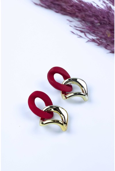 Kokoş Hanım Kırmızı Mineli Sallantılı Küpe