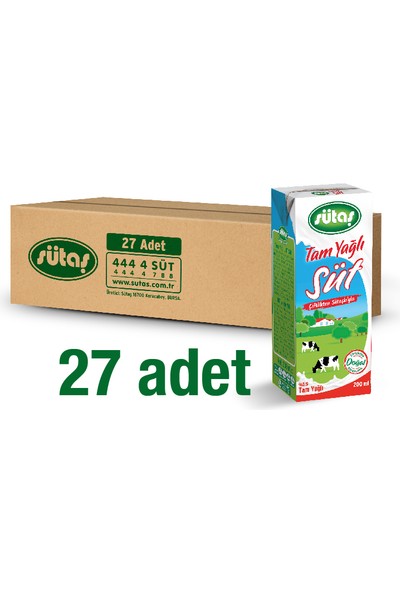 Sütaş Süt %3,5 Tam Yağlı 200 ml x 27