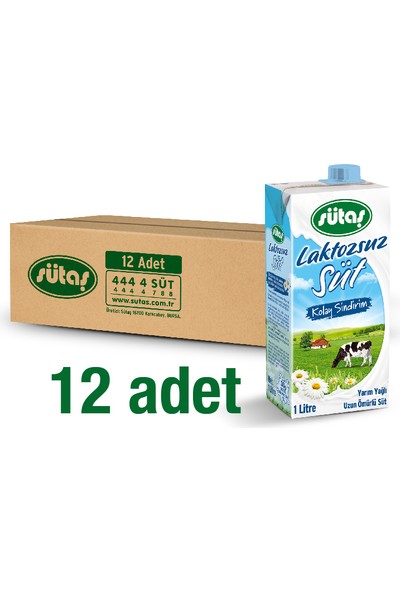Sütaş Süt Laktozsuz 1 Lt x 12