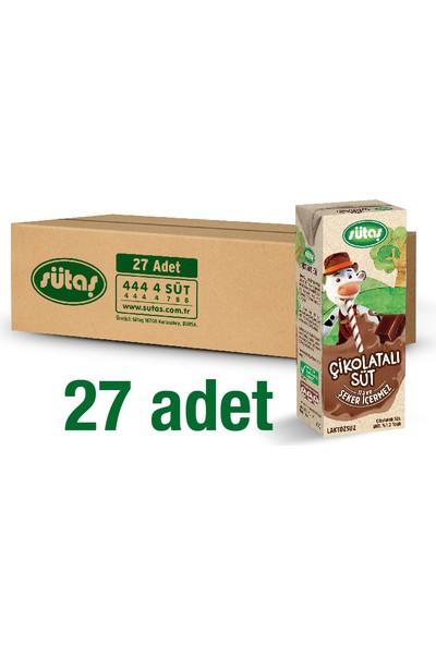 Sütaş Süt Şeker Ilavesiz Çikolatalı 180 ml x 27