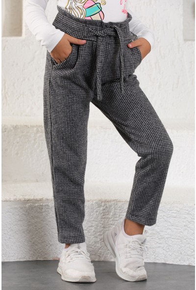 Zepkids Kız Çocuk Kuşaklı Kaz Ayağı Desenli Pantolon Zepkids Kız Çocuk Kuşaklı Kaz Ayağı Desenli Pantolon