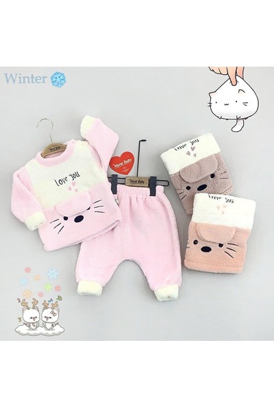 Rapapa Kız Bebe Love You Kedi Welsoft Pembe Takım 7134