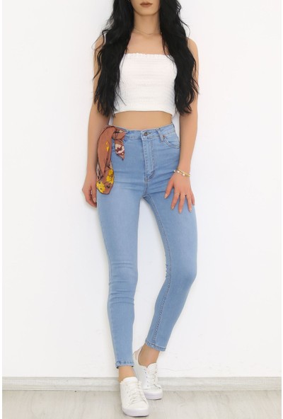 Moda Dar Paça Açık Mavi Kot Pantolon