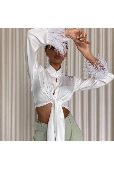 Markano Kolları Püsküllü,önden Bağlamalı Crop&gömlek