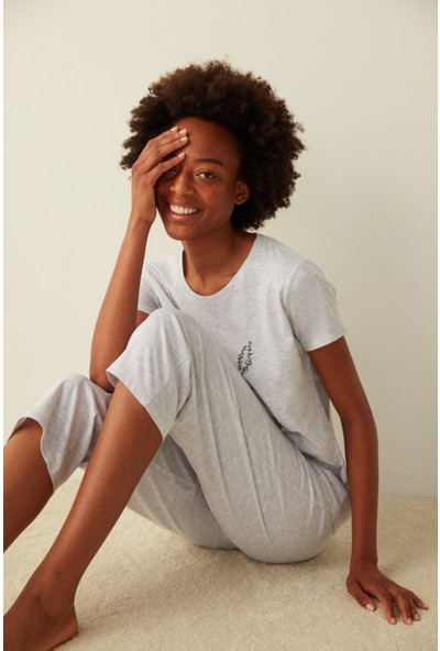 Penti Açık Gri Melanj Simple Kapri Set