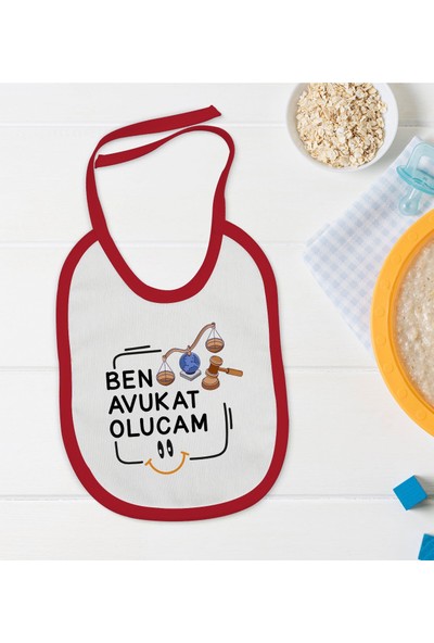 Bk Kids Avukat Olucam Tasarımlı Kırmızı Bebek Mama Önlüğü-1