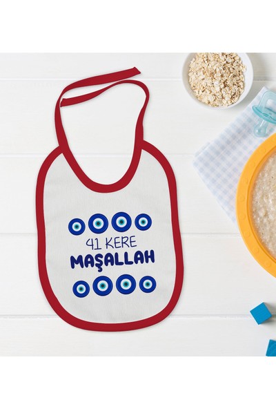 Bk Kids Maşallah Tasarımlı Kırmızı Bebek Mama Önlüğü-2