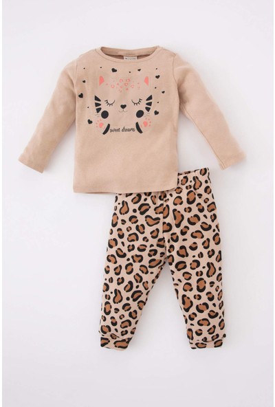 DeFacto Kız Bebek Leopar Desenli Bisiklet Yaka Uzun Kollu Ribana Pijama TAKIMI Z0279A222WN DeFacto Kız Bebek Leopar Desenli Bisiklet Yaka Uzun Kollu Ribana Pijama TAKIMI Z0279A222WN